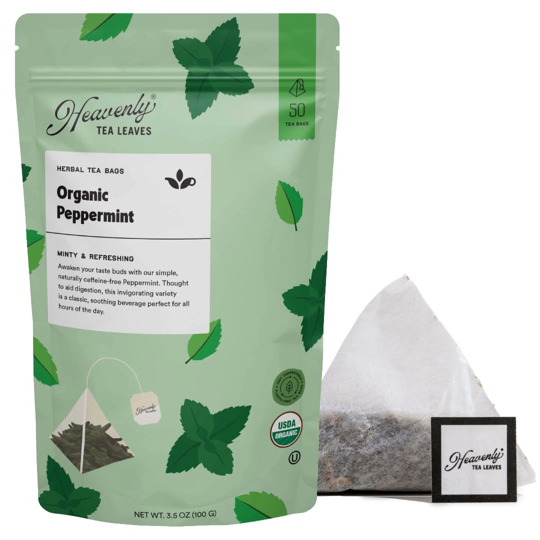 Organic Peppermint - Compostable Pyramid Herbal Tea Bags, 50 Count ...